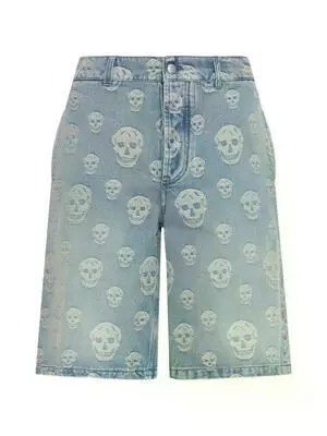 Alexander McQueen Monogrammed Skull Jacquard Denim Shorts