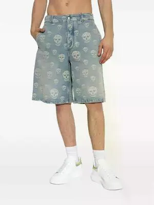 Alexander McQueen Monogrammed Skull Jacquard Denim Shorts
