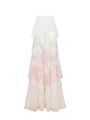 Aje Ophelia Lace-trimmed Ruffled Chiffon Gown - Pink