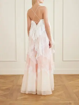 Aje Ophelia Lace-trimmed Ruffled Chiffon Gown