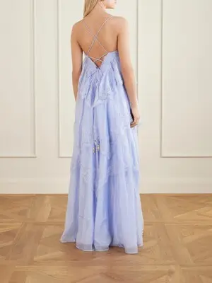 Aje Ophelia Lace-trimmed Ruffled Chiffon Gown - Blue