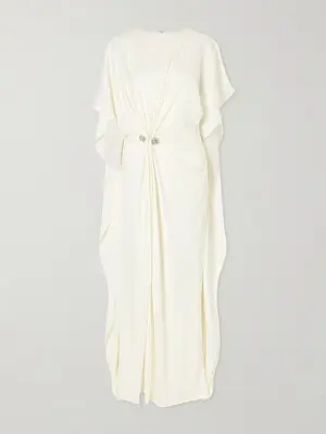 Brandon Maxwell Draped Embellished Crepe Midi Dress - Neutrals