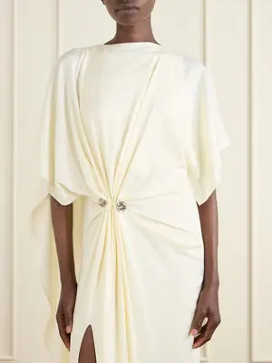 Brandon Maxwell Draped Embellished Crepe Midi Dress - Neutrals