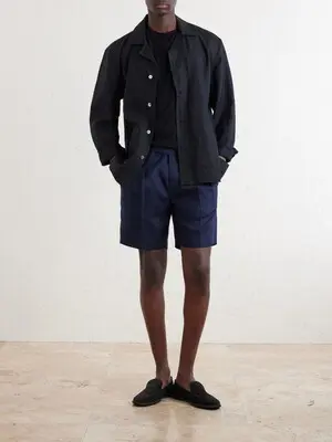 Mr P. Straight-leg Pleated Linen Bermuda Shorts