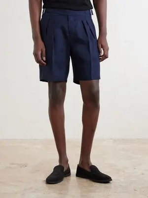 Mr P. Straight-leg Pleated Linen Bermuda Shorts