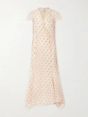 Khaite KHAITE Meera Floral-Print Silk-Organza Midi Dress Pink