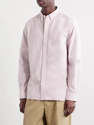 BEAMS Button-down Collar Striped Cotton Shirt - Pink