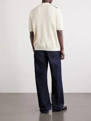 BEAMS Striped Knitted Half-zip Polo Shirt - Neutrals