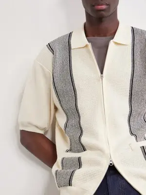 BEAMS Striped Knitted Half-zip Polo Shirt - Neutrals