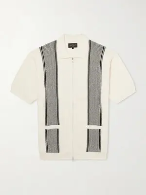 BEAMS Striped Knitted Half-zip Polo Shirt - Neutrals