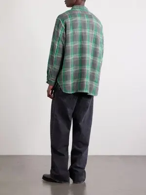 BEAMS Checked Waffle-knit Cotton Shirt - Green