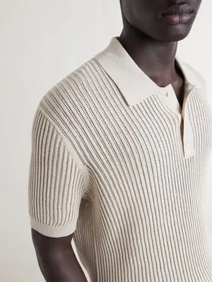 Frescobol Carioca Vidal Ribbed Cotton And Linen-blend Polo Shirt - Neutrals