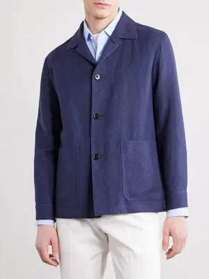 Zegna Wool And Linen-blend Chore Jacket - Blue