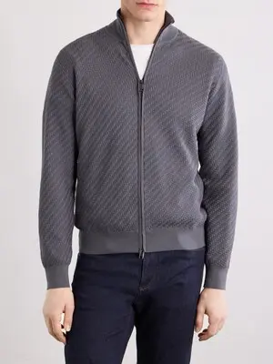Brioni Woven Cotton, Silk, And Cashmere-blend Zip-up Cardigan