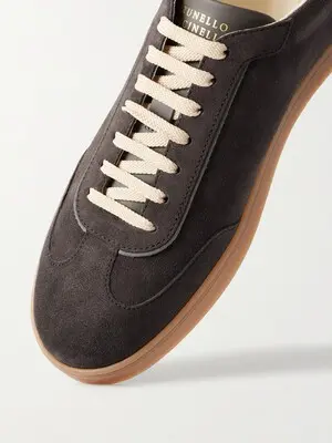 Brunello Cucinelli Coda Di Rondine Suede Lace Up Sneakers - Gray