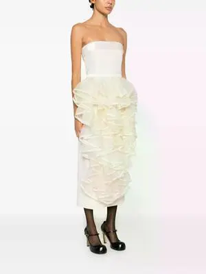 Viktor & Rolf Ruffled Strapless Midi Dress - Neutrals