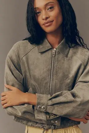 Blanknyc Faux Suede Cropped Jacket - Sage