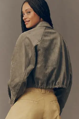 Blanknyc Faux Suede Cropped Jacket - Sage