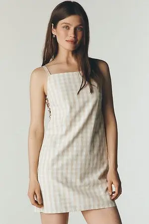 Avec Les Filles Gingham Mini Shift Dress - Neutral Pattern