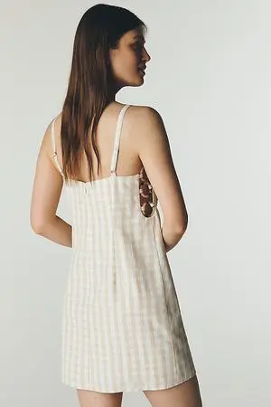 Avec Les Filles Gingham Mini Shift Dress - Neutral Pattern