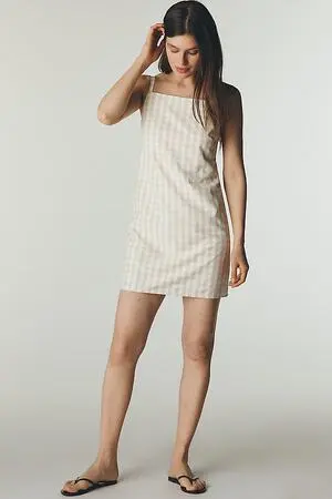 Avec Les Filles Gingham Mini Shift Dress - Neutral Pattern