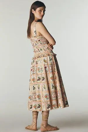 Avec Les Filles Smocked Ruffle Sleeveless Midi Dress