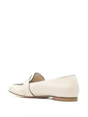 ANNA F. Patent-finish Almond-toe Loafers - Neutrals
