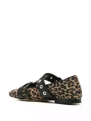 ANNA F. Leopard-print Buckled Ballet Flats - Neutrals