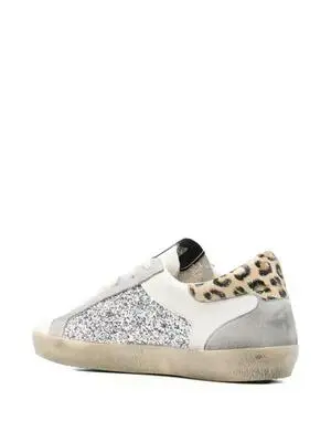 4B12 Glitter-embellished Leopard-print Sneakers - Silver