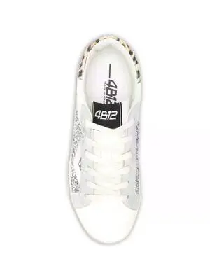 4B12 Glitter-embellished Leopard-print Sneakers - Silver