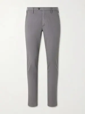 Canali Slim-fit Stretch Cotton-blend Gabardine Trousers - Gray