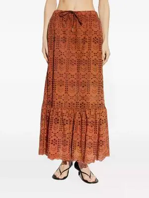 Paul Smith Broderie Anglaise Floral Tiered Maxi Skirt - Orange