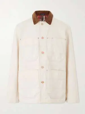 DRAKE'S Drake's Corduroy-Trimmed Denim Chore Jacket Ecru