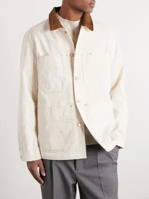 DRAKE'S Corduroy-trimmed Denim Chore Jacket - Neutrals