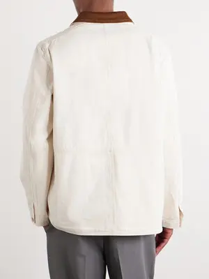 DRAKE'S Corduroy-trimmed Denim Chore Jacket - Neutrals