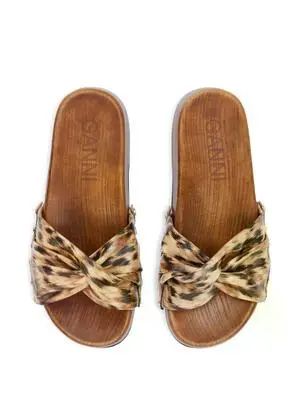 GANNI Twisted-detail Leopard-print Sandals