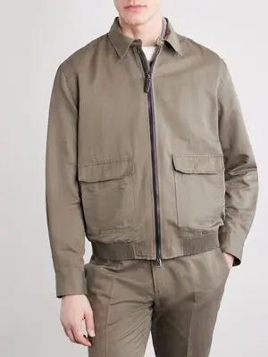 Brioni Linen And Cotton-blend Bomber Jacket - Neutrals