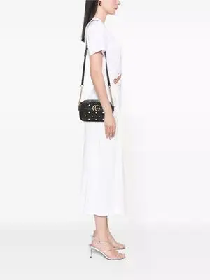Gucci Gg Marmont Matelasse Leather Pearl Studded Crossbody Bag - Black