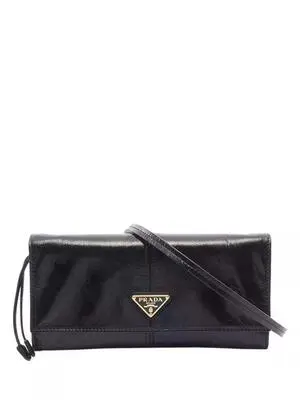 Prada 2013-2026 Leather Logo Wallet On Strap - Black