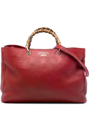 Gucci Large Calfskin Bamboo Shopper Satchel - Red