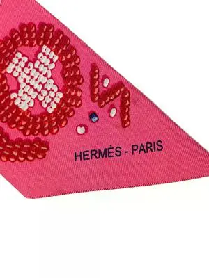 Hermès 2000-2026 Kelly En Perles Silk Twilly Scarf Scarves - Pink