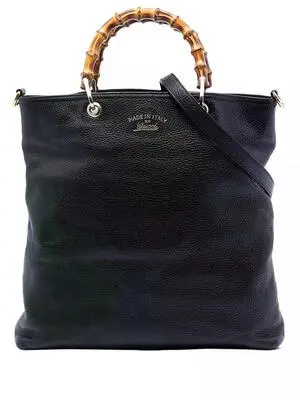 Gucci Tall Leather Bamboo Shopper Tote Satchel - Black