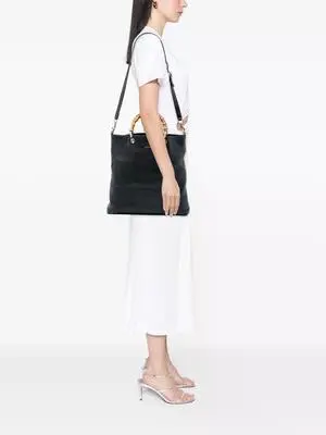 Gucci Tall Leather Bamboo Shopper Tote Satchel - Black