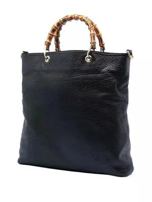 Gucci Tall Leather Bamboo Shopper Tote Satchel - Black