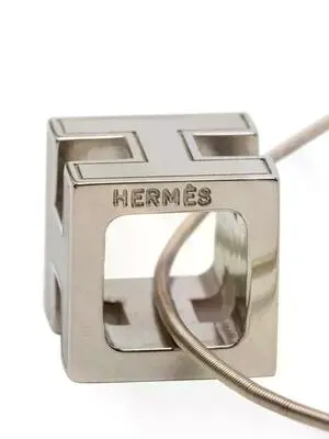 Hermès 20th Century Palladium Plated Enamel Cage Necklace - Silver