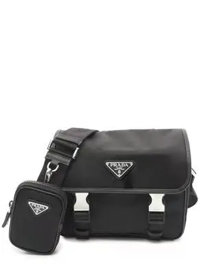 Prada Tessuto Zip Buckle Messenger Crossbody Bag - Black
