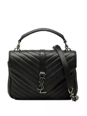 Saint Laurent 2015 Medium Chevron Monogram College Satchel - Black