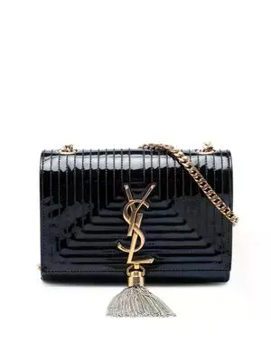 Saint Laurent 2015 Small Quilted Patent Monogram Kate Tassel Crossbody Bag - Black