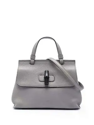 Gucci Small Leather Bamboo Satchel - Grey