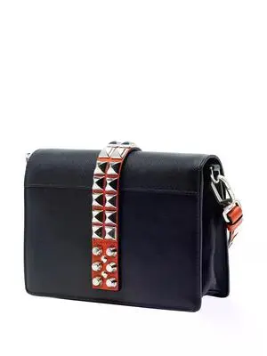 Prada City Calfskin And Saffiano Studded Elektra Crossbody Bag - Black
